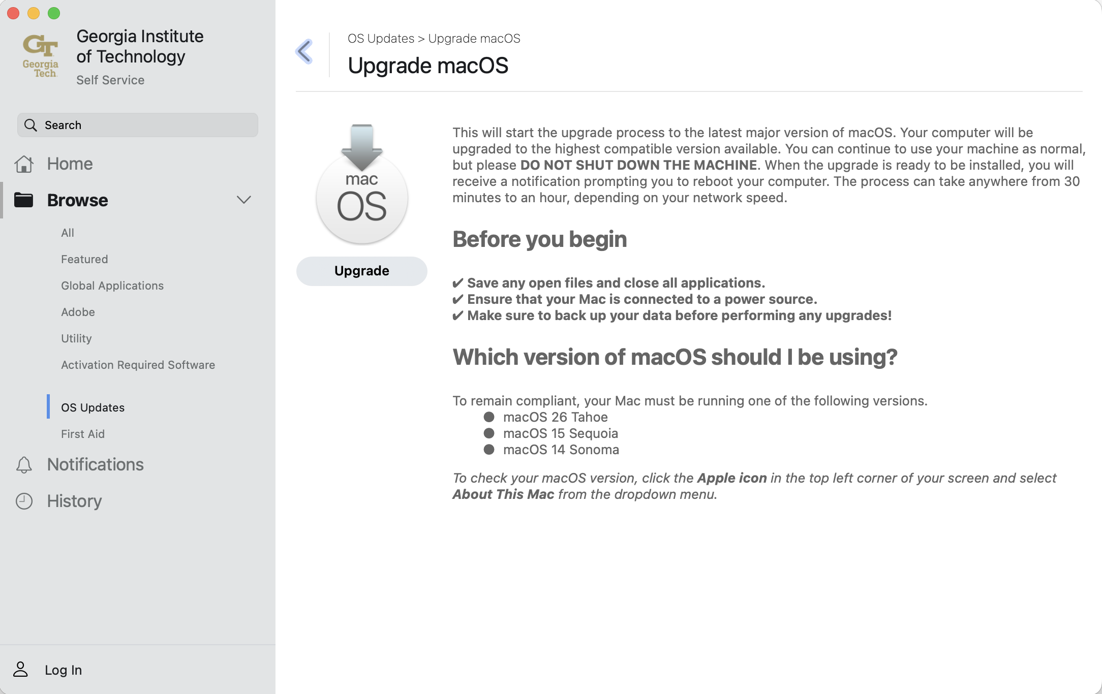 Upgrade macOS | Technology Services Organization